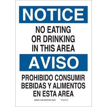 Brady 90668 Cartel/anuncio de no comer ni beber, Blanco, B-302, 10 pulg ...